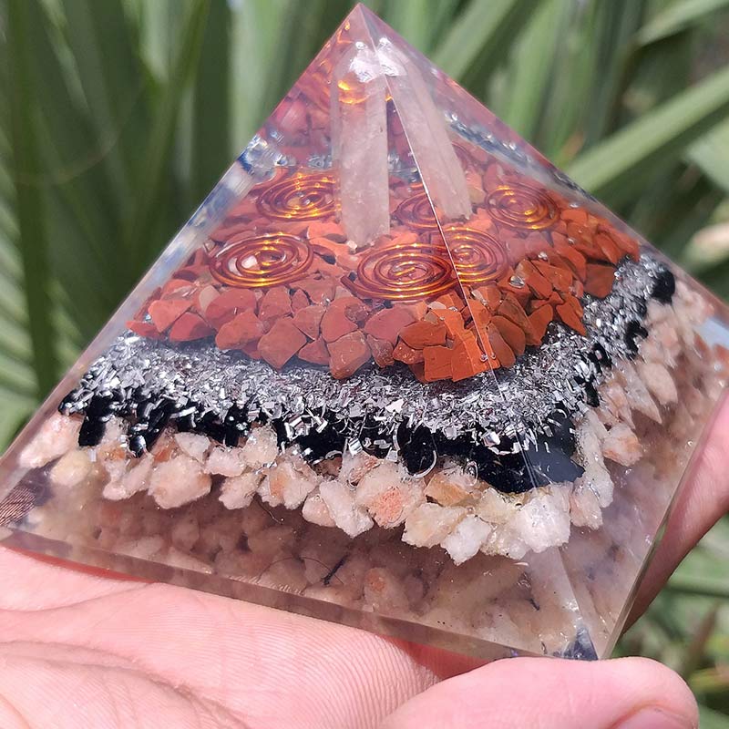 Olivenorma Clear Crysatl Pillar With Sun Stone Orgone Pyramid – au ...